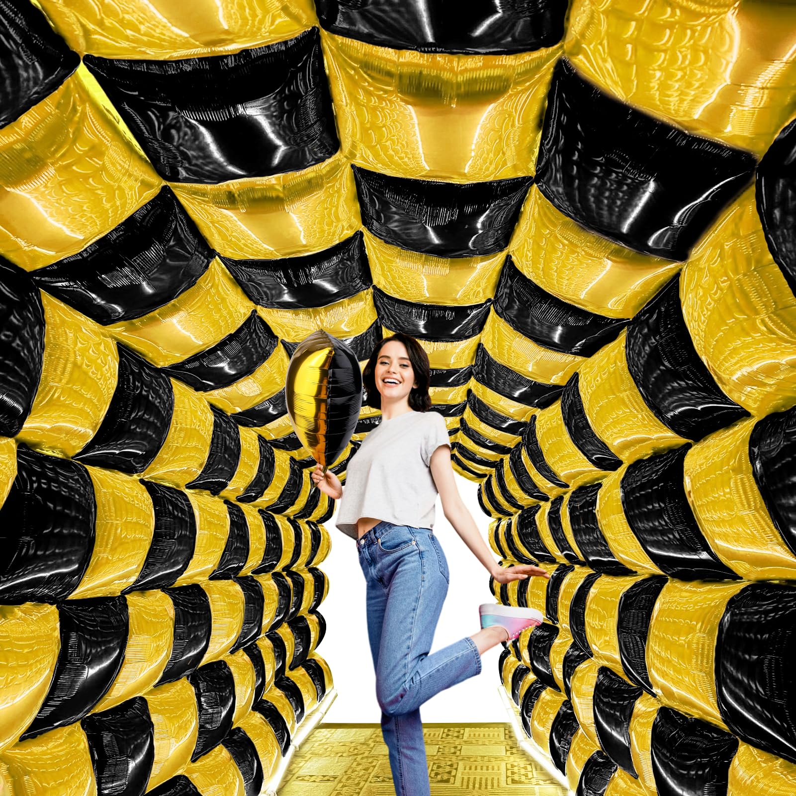 AIERSA Black And Gold Balloon Backdrop Wall,25Pcs Square Foil Balloons for Graduation,Birthday,Anniversary,Retirement Party Decoration Supplies