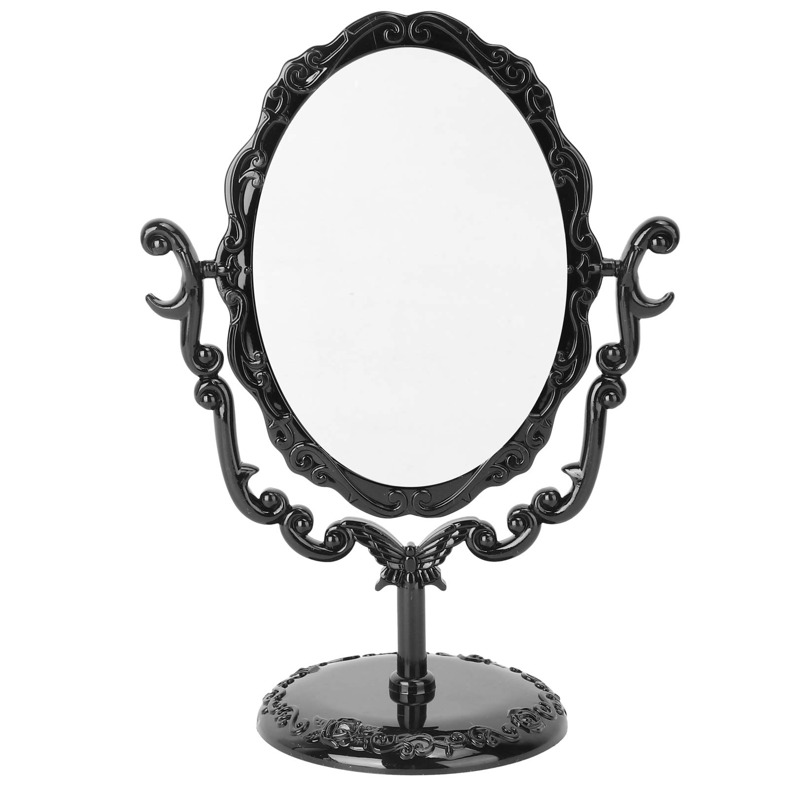LEORX Vintage Desktop Makeup Mirror Acrylic Rose Pattern Rotatable Vanity Mirror for Bedroom and Bathroom 22 x 16 x 9.5cm (Black)