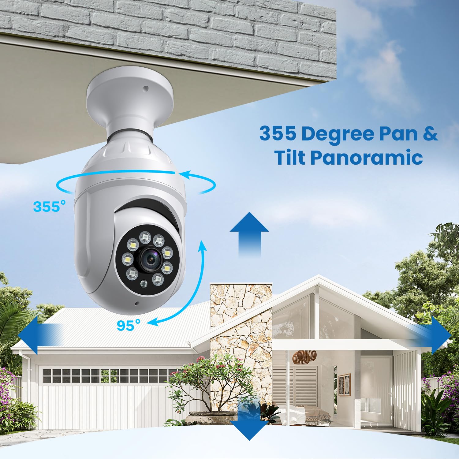 ALPHAPEACH 1080P Smart Light Bulb Home Security Camera Outdoor, Color Night Vision, AI Human Detection, 2-Way Audio, Cloud Storage, 355-degree Rotation, Indoor Surveillance, 2.4GHz WiFi