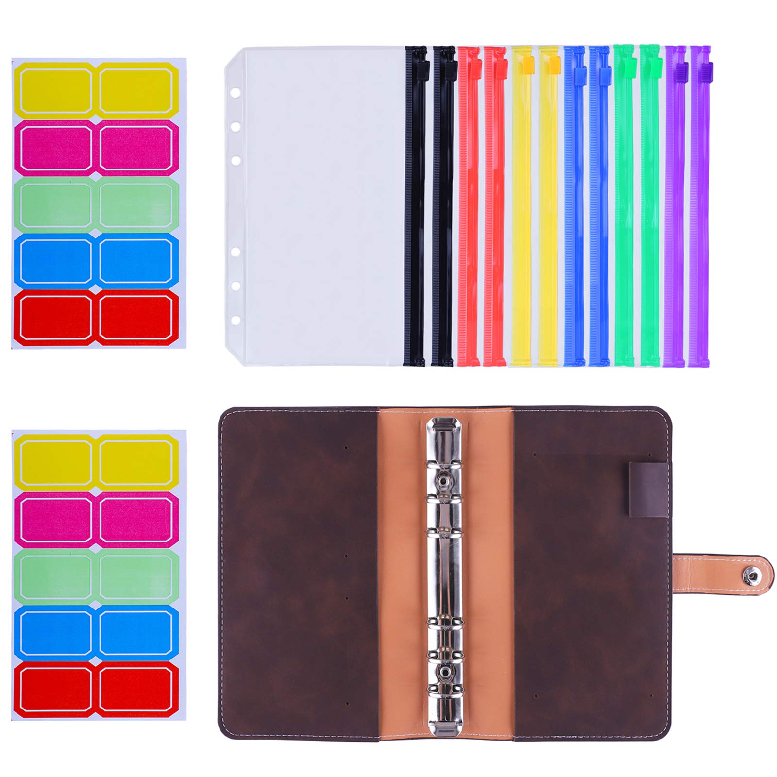 Antner A6 Budget Binder with Zipper Envelopes for Budgeting, Money Organizer for Cash, Budget Planner with Cash Envelopes, Money Saving Binder with Labels, Marble Blue
