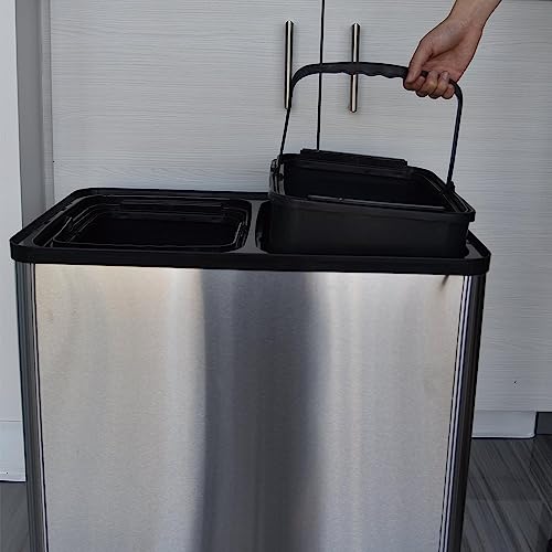 iTouchless 16 Gallon Touchless Trash Can and Recycle Bin, Stainless Steel, Dual-Compartment (8 Gal each), Kitchen Recycling and Garbage
