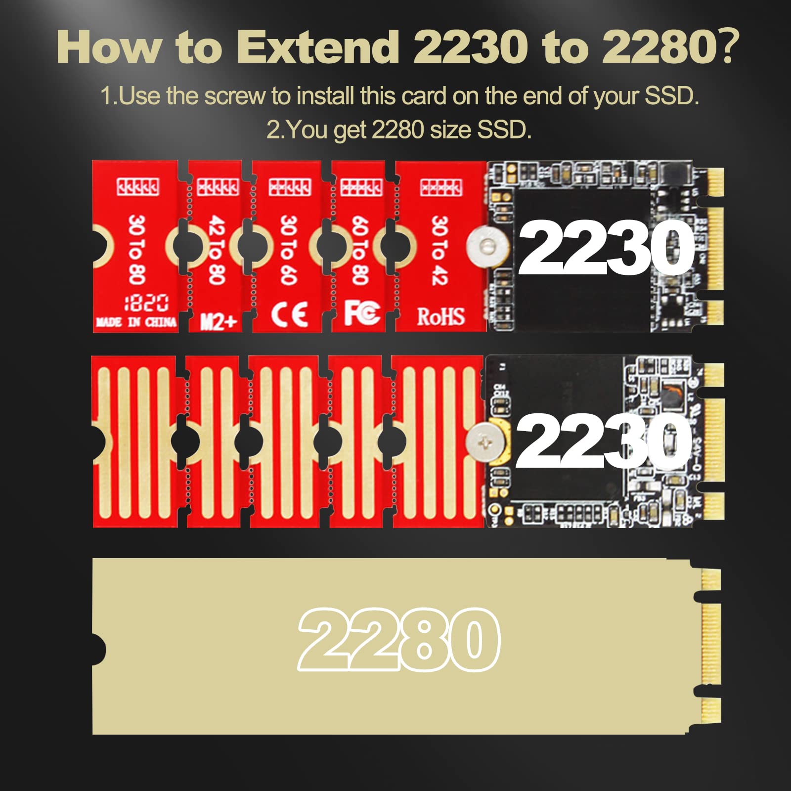ARAIERD M.2 NGFF NVME SSD Length Extend Adapter with Screw Transfer 2230 2242 2260 to 2280 SSD Change Long Size Easy Installation M.2 PCIe NVME Converter Adapter for Laptop M.2 U.2 M3 M.3 SSD