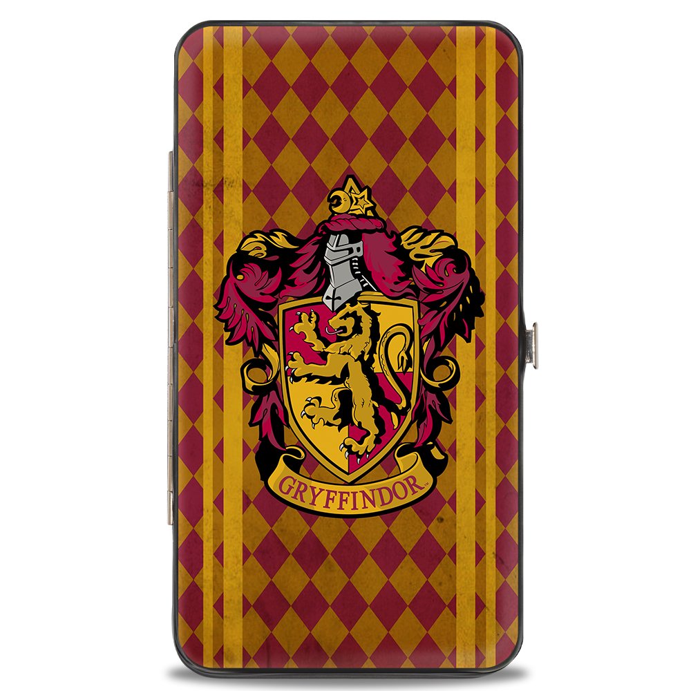 Buckle-Down Hinge Wallet - GRYFFINDOR, Crest Stripes/Diamonds Red/Golds, 7" x 4"