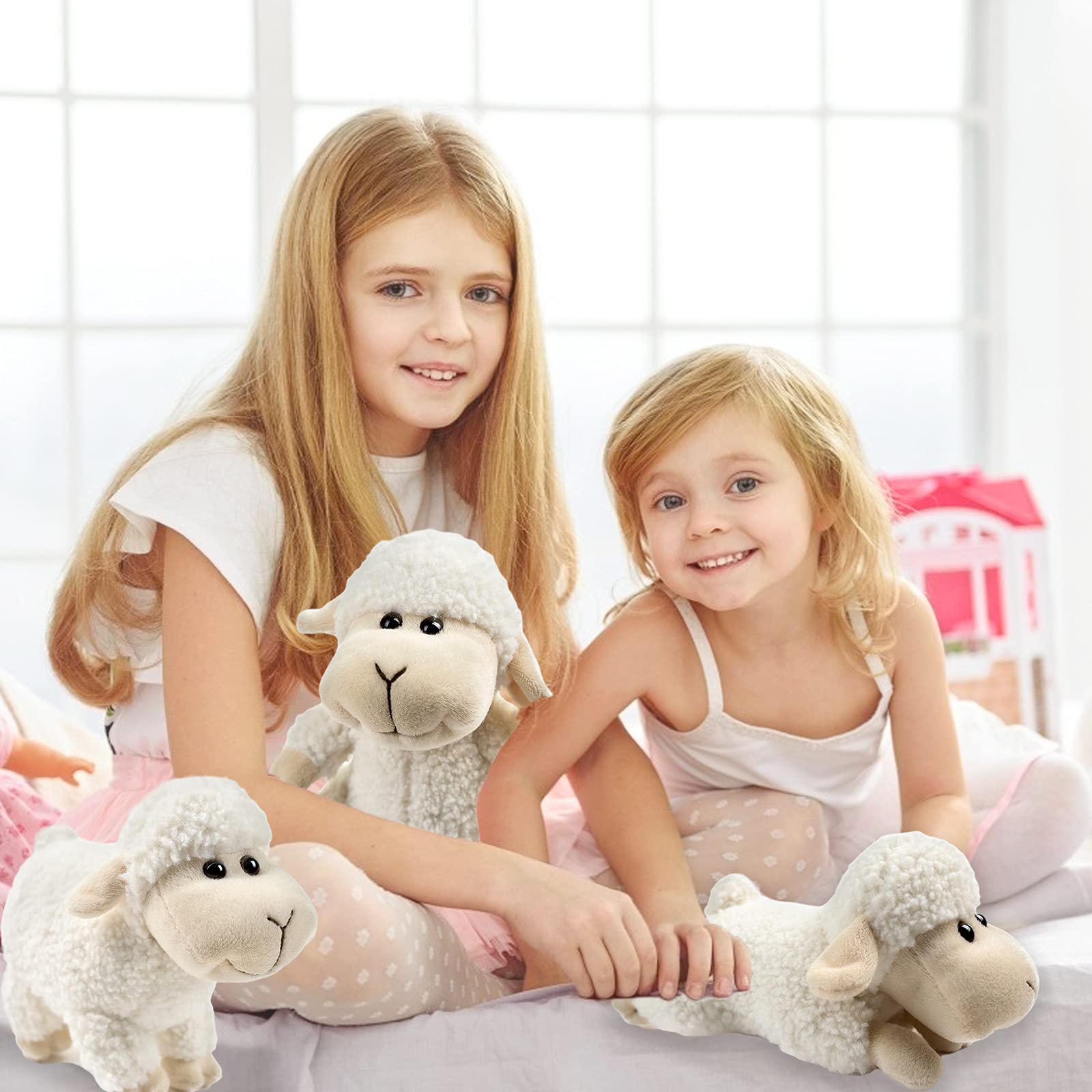 Frankiezhou Home 3 Pcs Stuffed Sheep Animals, 6.5 inch - 8.8 inch Cute Lamb Plush Toy as Gift for Your Kids (Sitting, Standing, Lying). (White)