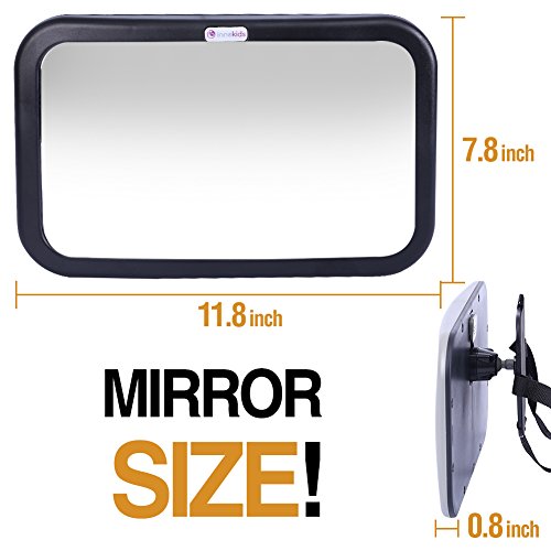 Innokids Baby Car Mirror for View Infant in Rear Facing Back Seat with Clear View Convex Shatterproof Glass (Black)