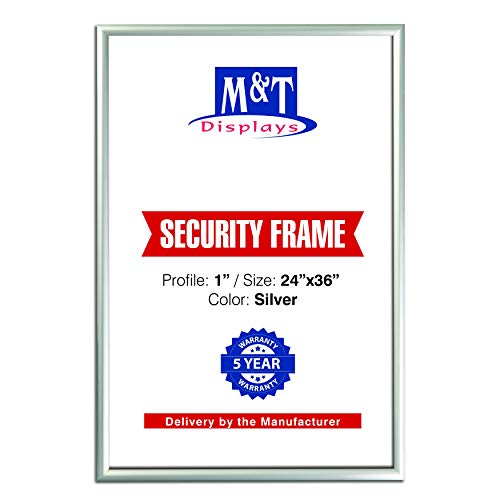 M&T Displays Security Snap Poster Frame 1" Aluminum Profile, Front Loading, Picture, Photo, Document, Certificate, Sign Holder, Mitered Corner, Anti Glare Cover (Silver, 24x36 inch)