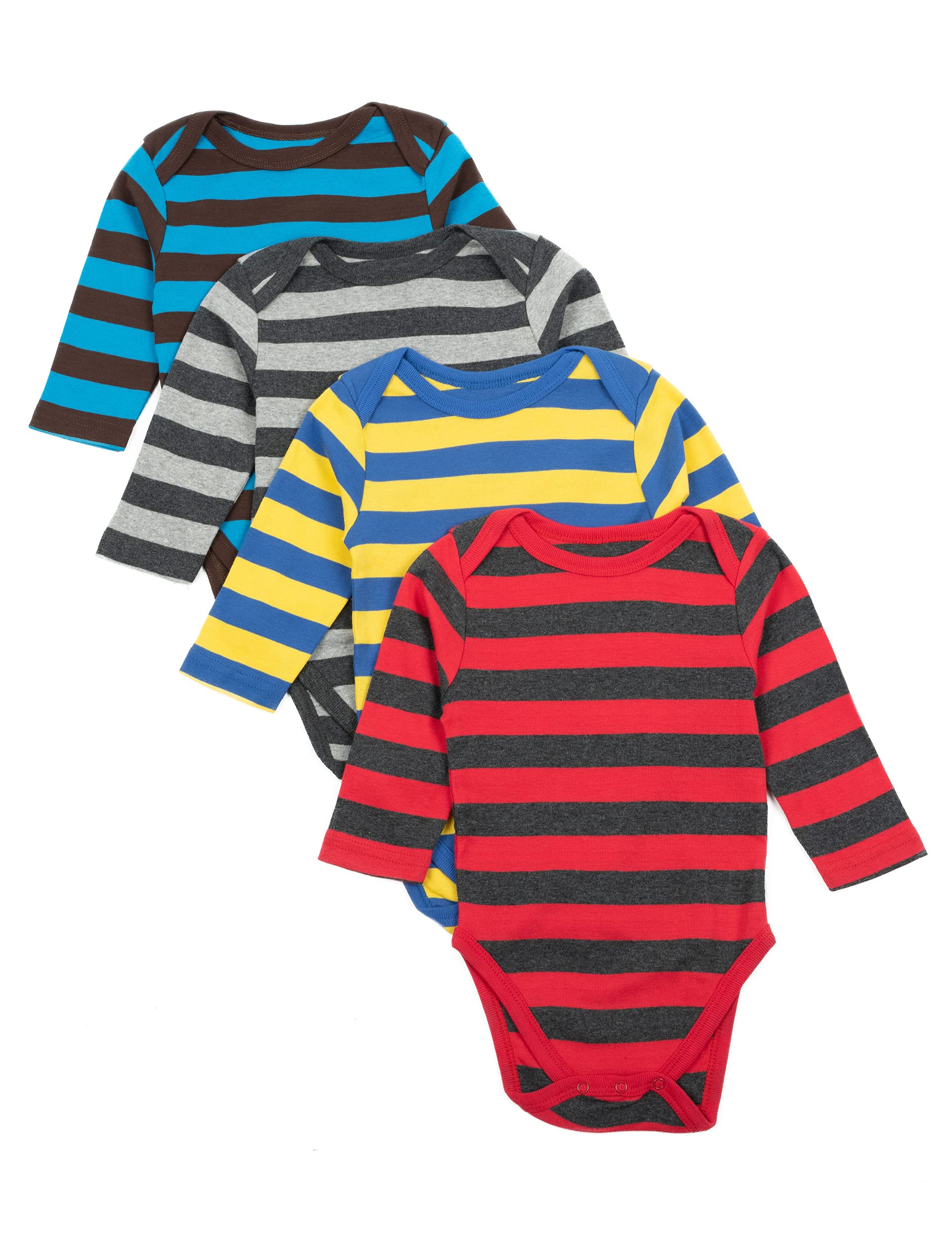 Leveret Baby Boys Girls 4 Pack Long Sleeve Bodysuits Cotton Striped Boys 2 12-18 Month