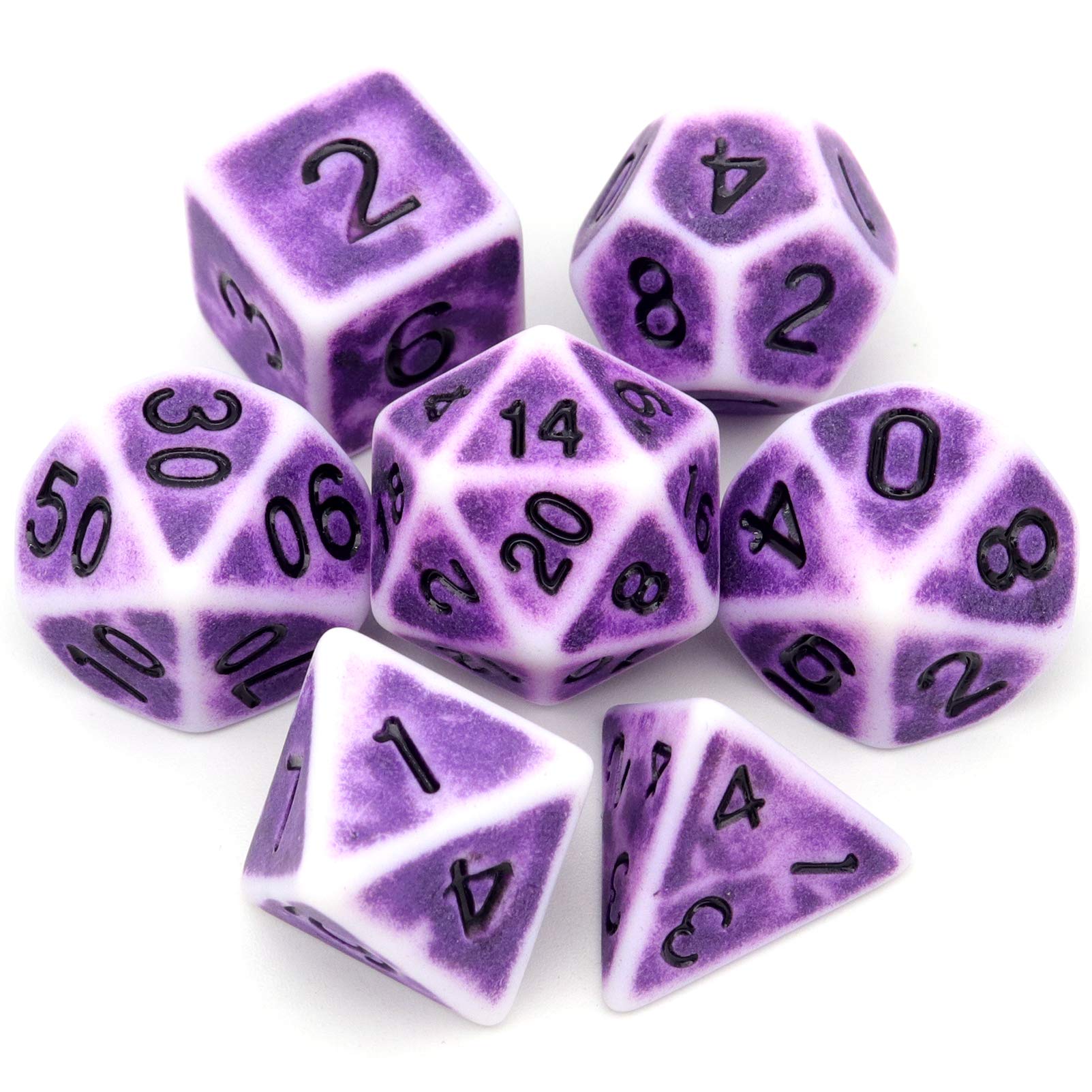 Haxtec Ancient DND Dice Set 7PCS Purple Polyhedral Dice for Dungeons and Dragons Pathfinder RPG