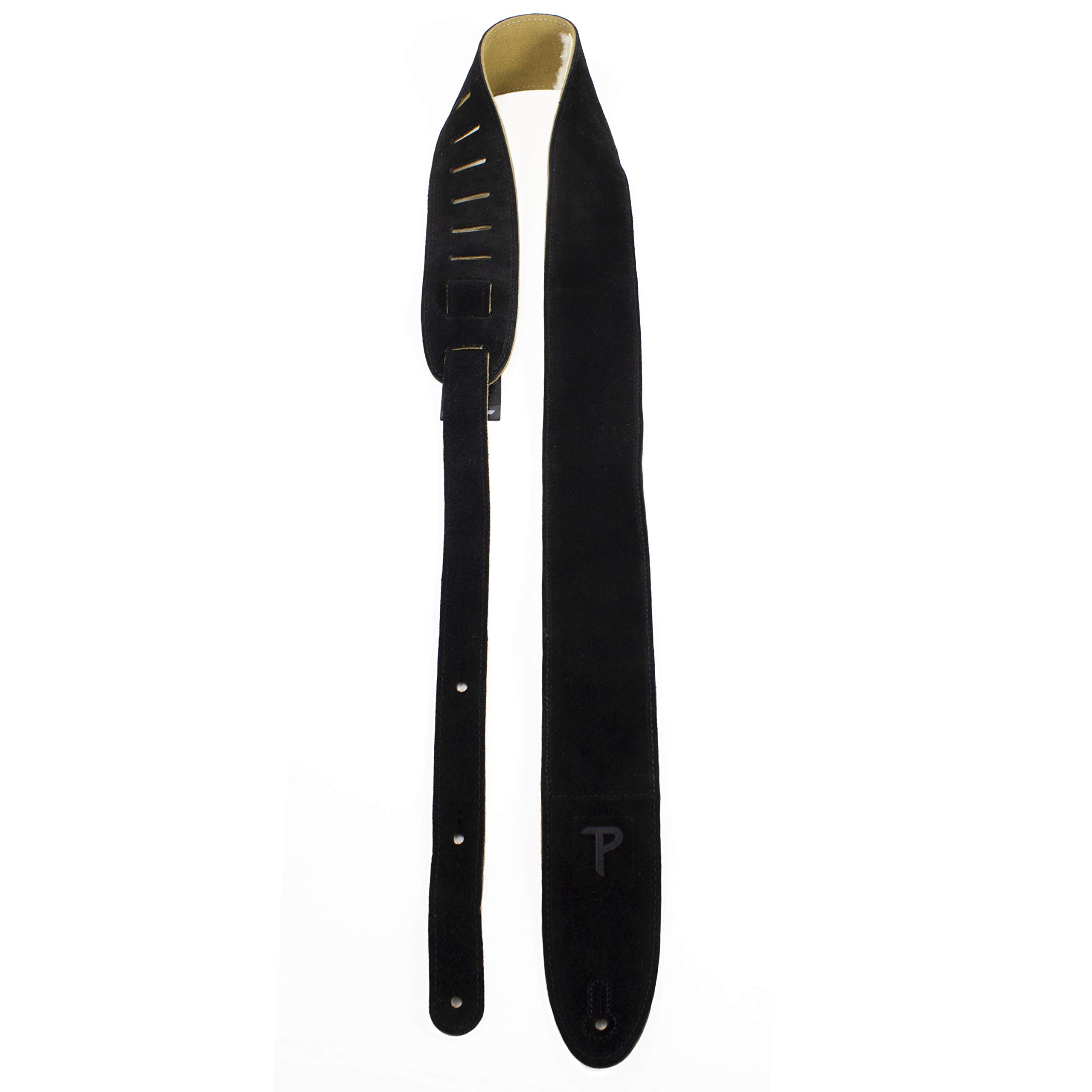 Perri's Leathers, Suede Guitar Strap, Sheepskin Pad, Black, Anti-Slip, Classic, Suitable for Each Level, Extra Long, 41" to 56" Inches Compatible with All Button Lock Systems
