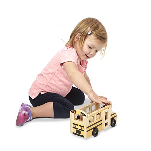 Melissa & Doug School Bus Wooden Play Set With 7 Figures - School Bus Toddler Toy For Pretend Play, Classic Toys For Kids