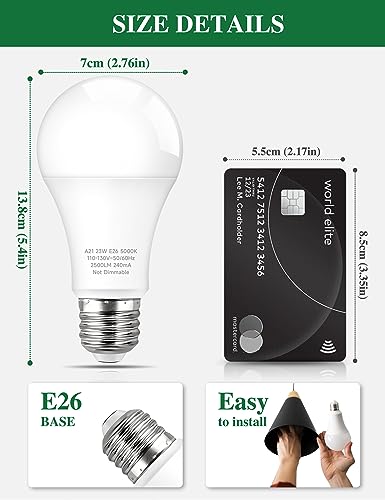 Bombubilla A21 LED Light Bulbs, 150-200W Equivalent 23W LED Bulb, 2500 Lumens, Daylight White 5000K, E26 Base, Non-Dimmable, Super Bright Light Bulbs for Home Office Shop Warehouse Garage, 6 Pack