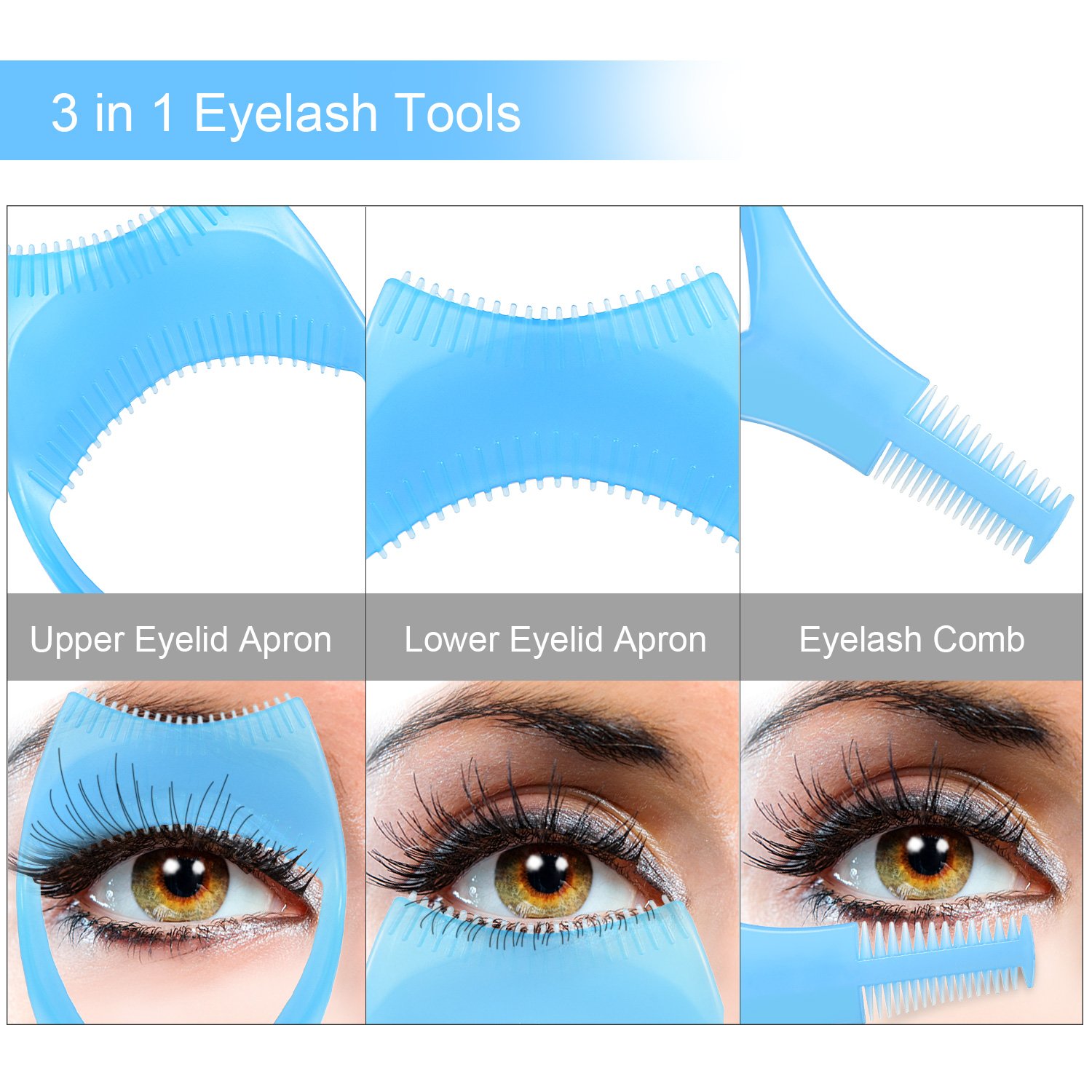 TecUnite 6 Pieces 3 in 1 Eyelashes Tools Mascara Shield Applicator Guard Eyelash Guide for Makeup, 3 Colors