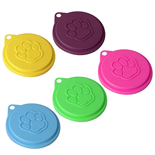 JIAKAI 5 PCS Pet Dog Cat Food Can Cover Pet self-Sealing,Reusable pet Food lids, Environmentally Friendly(Color Random)