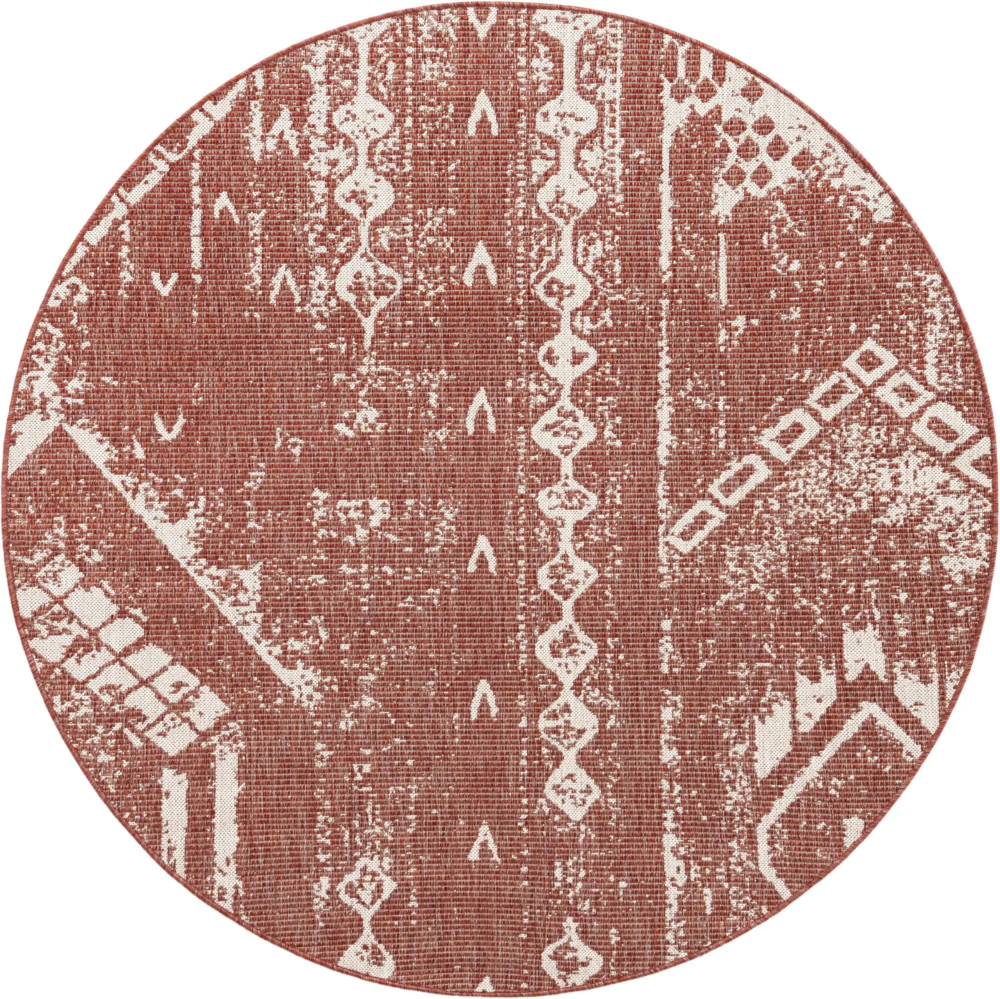 Rugs.com Outdoor Bohemian Collection Rug – 6 Ft Round Terracotta Flatweave Rug Perfect for Kitchens, Dining Rooms