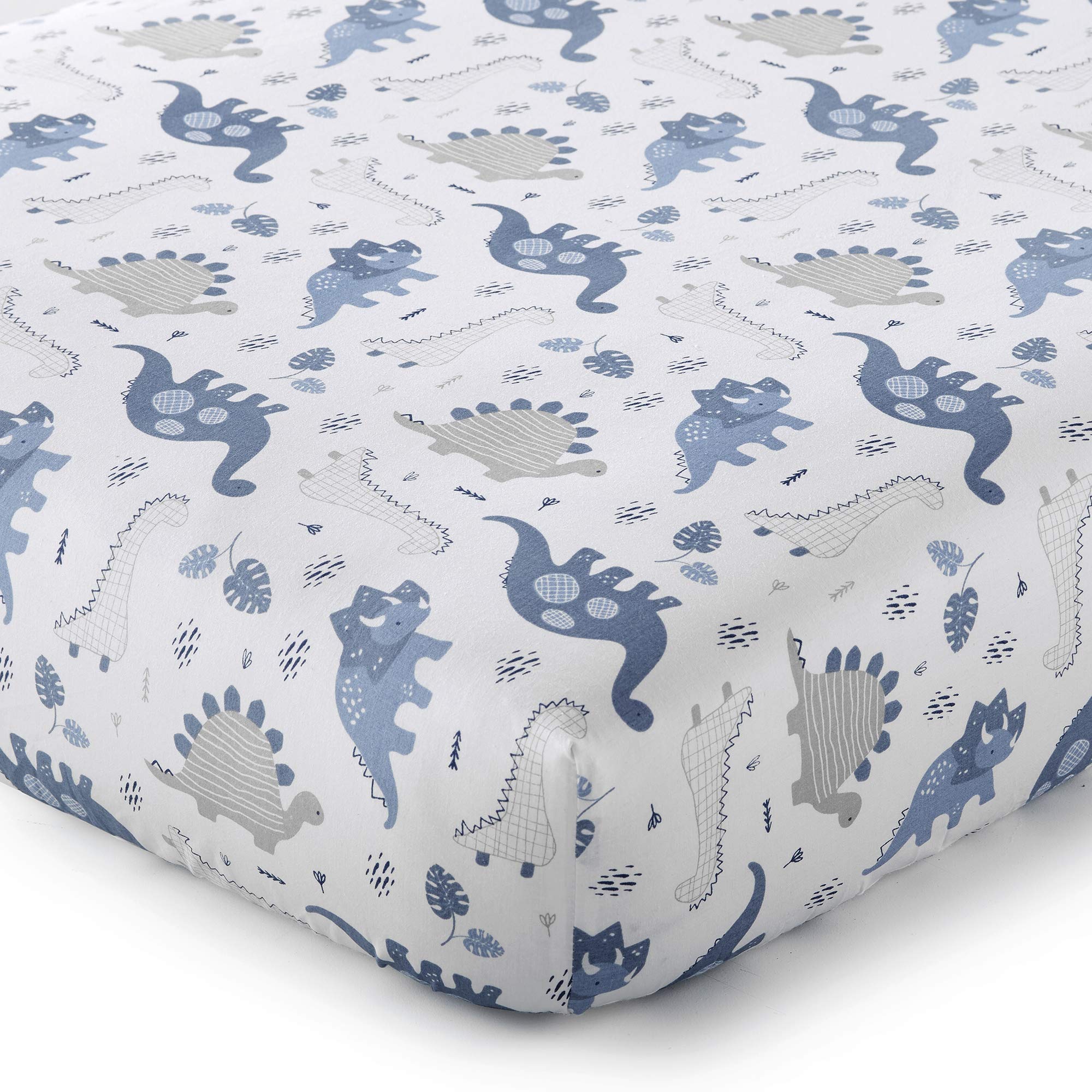 Levtex Baby - Dino Toddler Bed Set - Shades of Blue and Grey - Dinosaur - 5 Piece Set Includes Reversible Quilt, Fitted Sheet, Flat Sheet, Pillow Case, Decorative Pilow