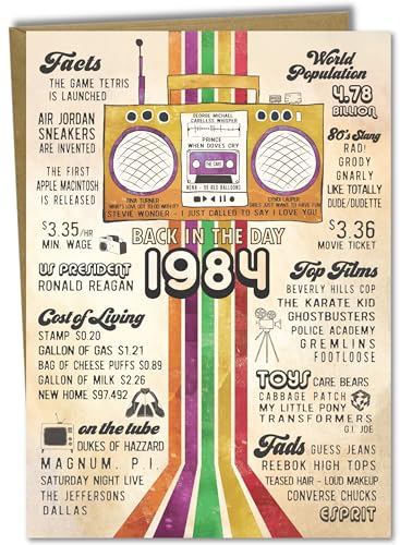 Katie Doodle - Super Cute, 40th Birthday Card, (Handmade in USA), 40th Birthday Gifts Women, 40th Birthday Decorations Man, 40th Birthday Decorations Woman, 40th Birthday Gifts Men, 1984