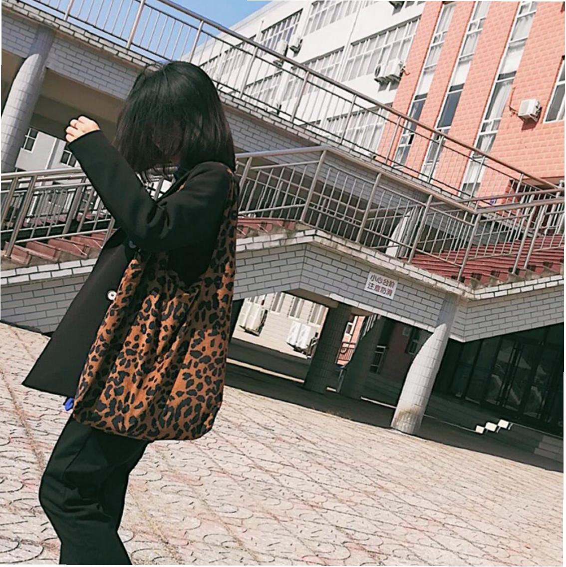 Froiny Leopard Printed Shoulder Bag Soft Large Tote Purse Handbag Travel Satchel Shopping Bag for Women