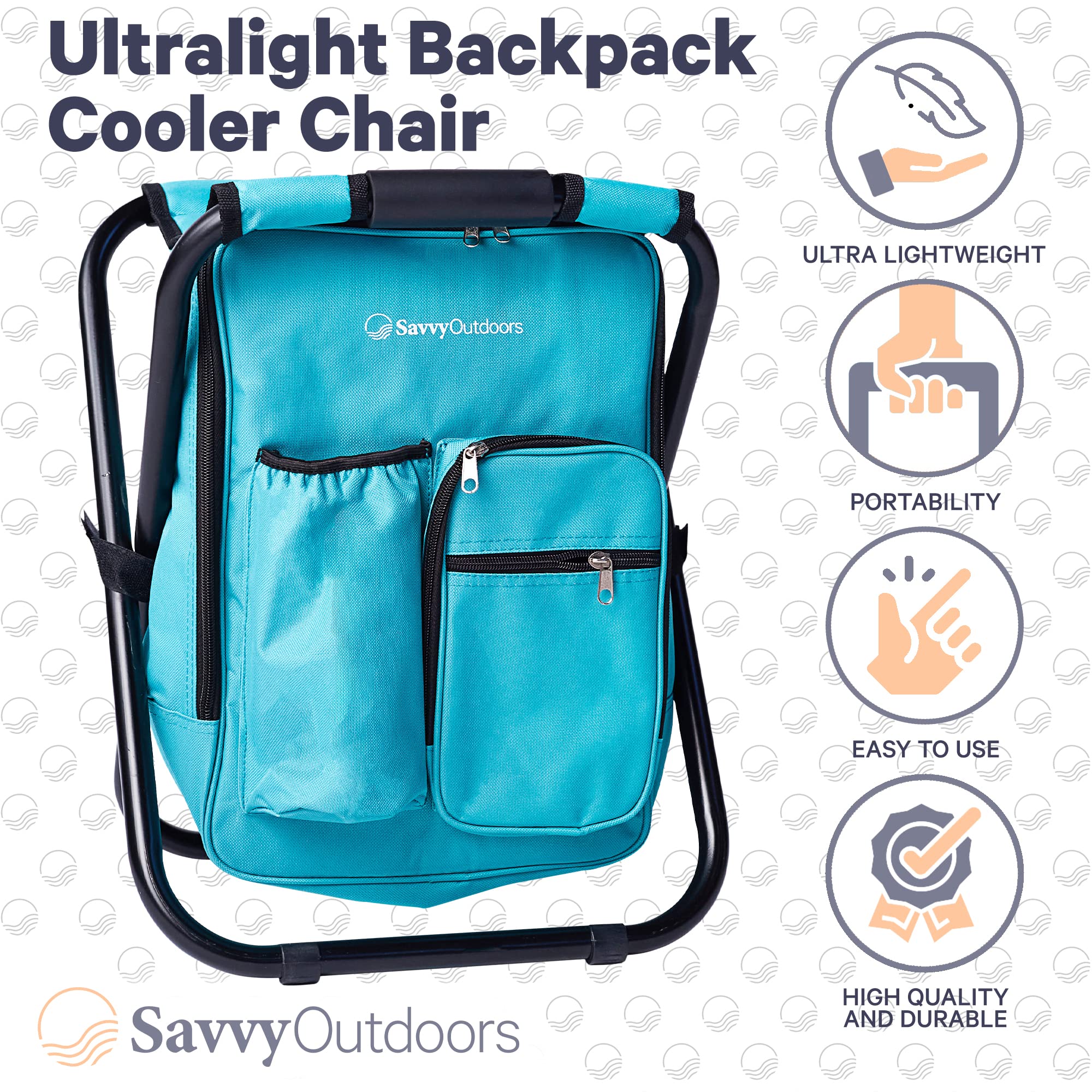 American Owned Savvy Outdoors Back Pack Chair or Backpack Cooler Chair, Portable Lightweight Stool