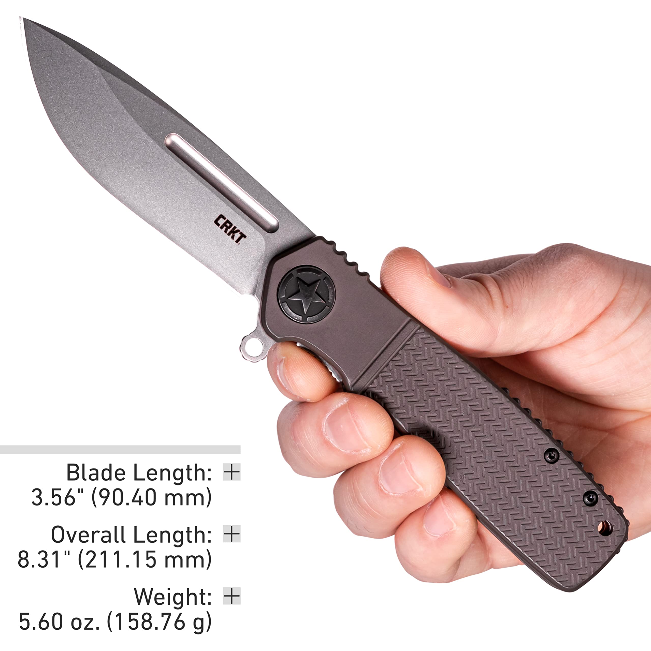 CRKT Homefront EDC Folding Pocket Knife: Assisted Open Everyday Carry, Sandvik 12C27 Plain Edge Blade, Liner Lock, Aluminum Handle K252GXP, Dark Gray
