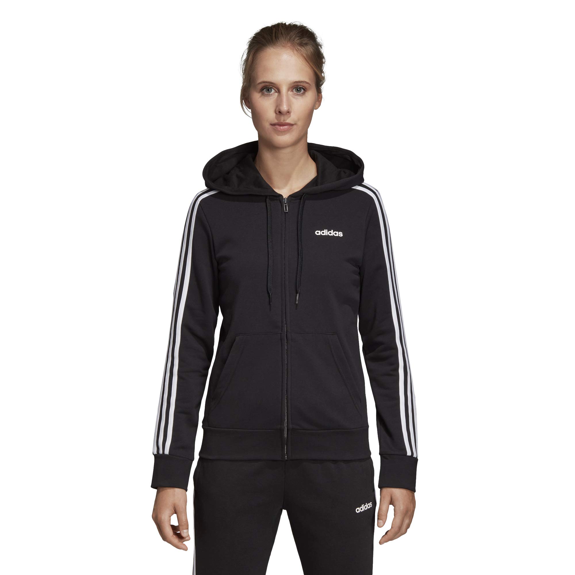 adidas Essentials 3Stripe Fullzip Hoodie - Womens - Black/White - M