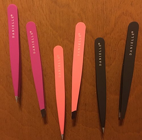 Danielle Creations Soft Touch Slant and Point Stainless Steel Tweezers, Pink