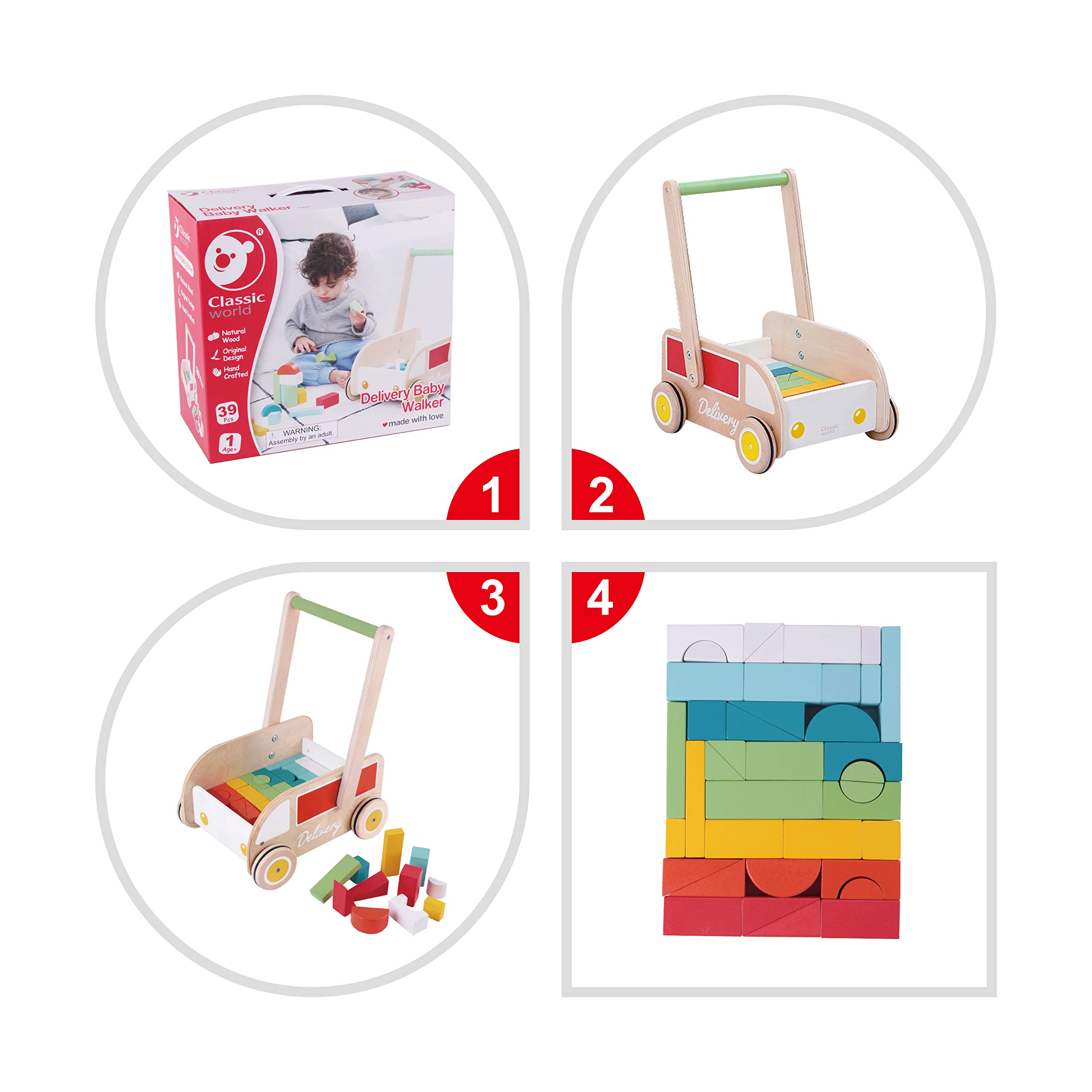 Classic World Baby Walker,Wooden Baby Learning Walker for Toddler Toys,Fox Blocks and Roll Cart Push Toy for 1 Year Old and up