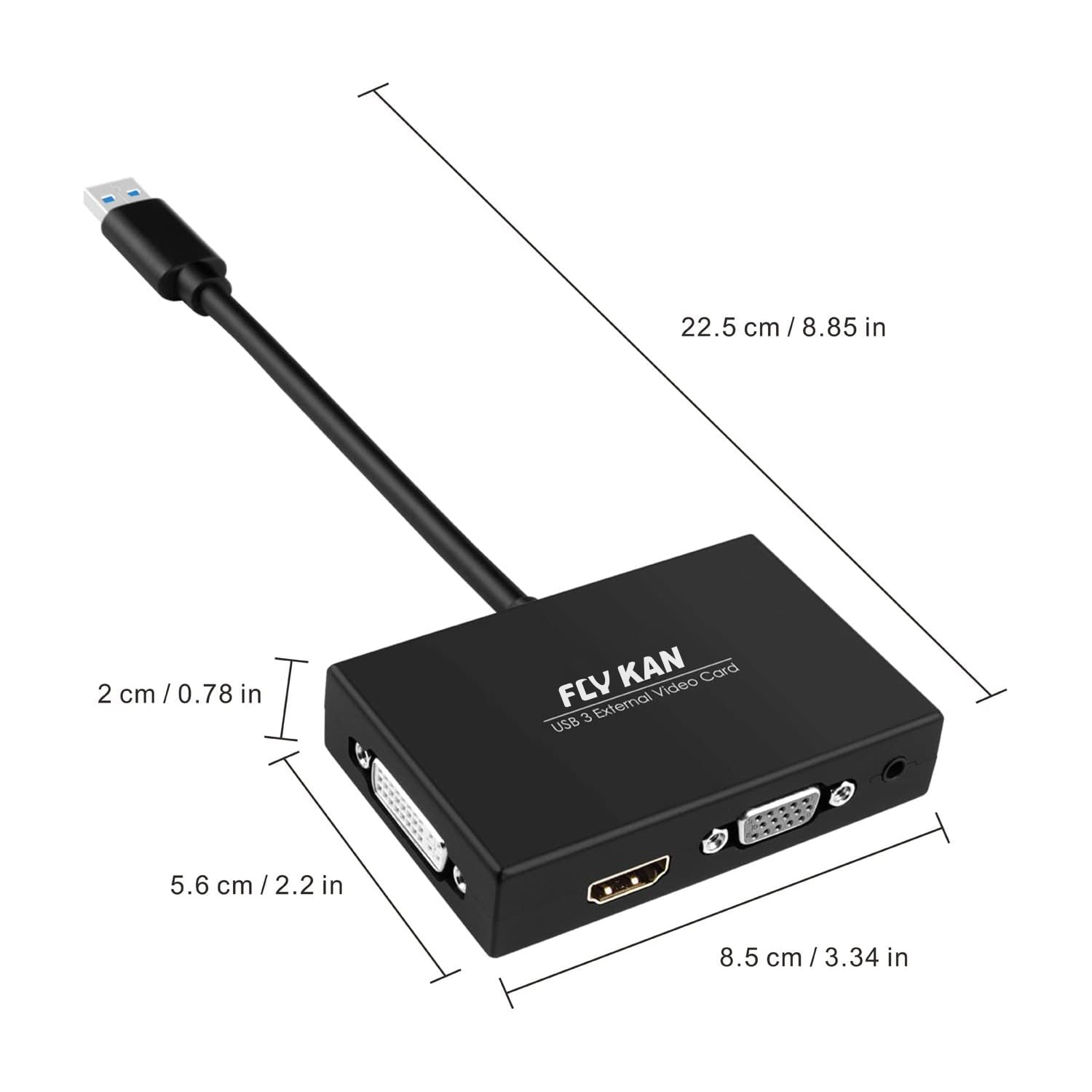 FLY KAN USB 3.0 to HDMI-DVI-VGA Video Graphics Card Adapter for Multiple Monitors-Add HDMI and DVI-D or HDMI and VGA (- Windows Only)