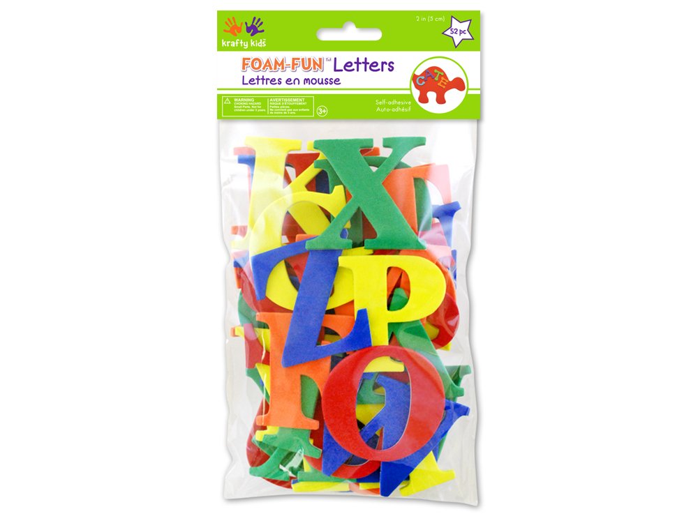 Classroom Alphabet Letters - Primary Colors Peel & Stick Letters Foam Shapes for Bulletin Boards or Crafts - 2 Inch Tall - 52 Count