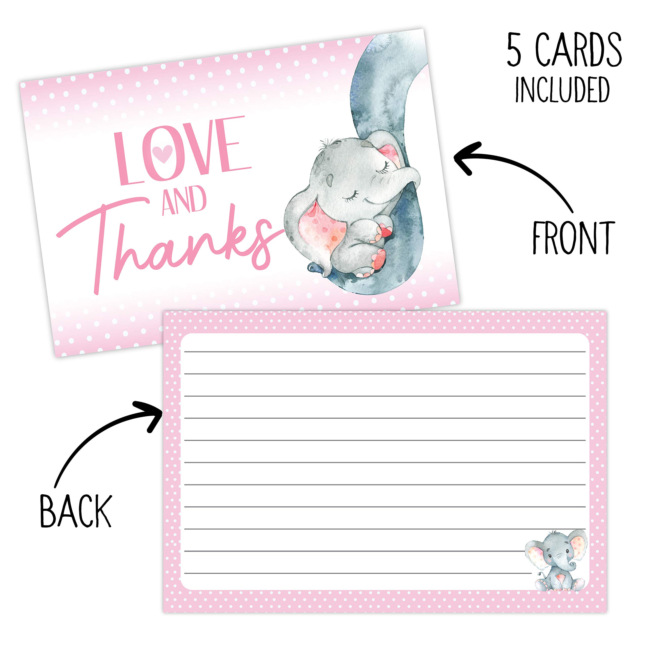 Your Main Event Prints Pink Elephant Baby Shower Thank You Cards, 50 Pieces