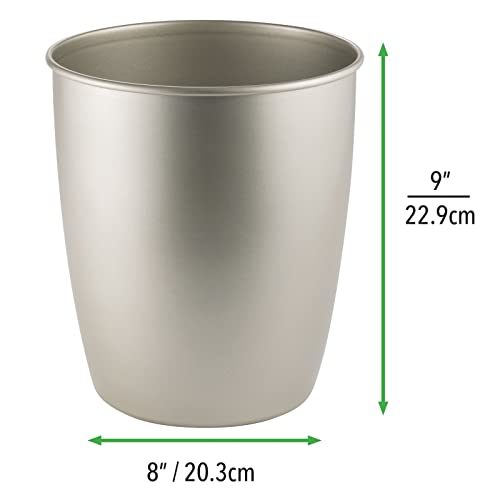 mDesign Small Steel Round Trash Can Bucket - 1.5 Gallon Wastebasket, Garbage Container Bin for Bathroom, Powder Room, Bedroom, Kitchen, Home Office - Hamill Collection - 2 Pack - Satin