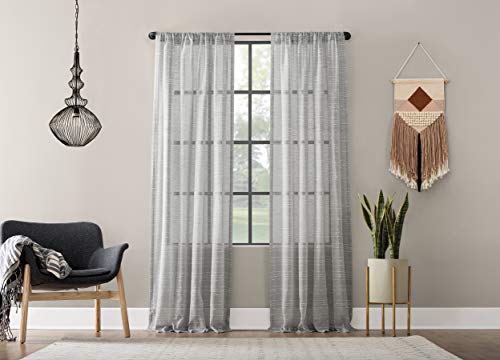 Clean Window Textured Slub Stripe Anti-Dust Allergy/Pet Friendly Sheer Curtain Panel, 52" x 95", Gray