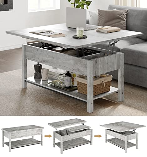 FABATO Lift Top Coffee Table, 4-in-1 Multi-Function Convertible Coffee Table with Storage, Coffee Table Converts to Dining Table for Living Room Reception Room Office, Gray