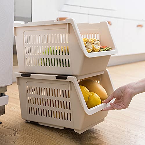 JapanBargain 3027, Japanese Stackable Storage Bin Kitchen Pantry Organizers Food Basket for Fruit Potato Condiments and Spices, Made in Japan