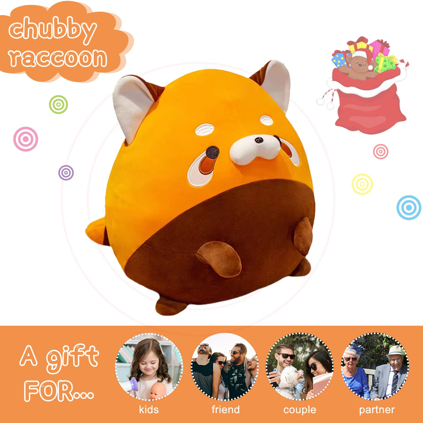 Raccoon Plushies Cuddly Raccoon Plush Pillow Chubby Raccoon Stuffed Animal Creative Gift (Orange,High 28cm/11in)