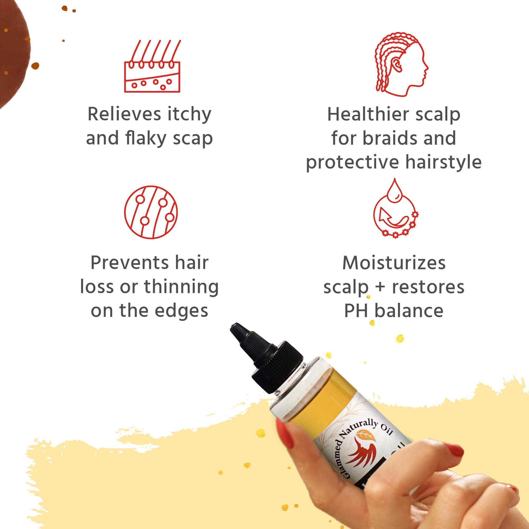 Glammed naturally oil - Braid Oil, Braid Oil for Itchy Scalp and Dry Scalp, Braid Care Oil for Dandruff, Lice and Thinning Edges, 2 Oz