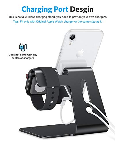 OMOTON Stand for Apple Watch - 2 in 1 Universal Desktop Stand Holder for iPhone 14 13 12 11 All Series and Apple Watch Series 8/SE2/7/6/SE/5/4/3/2 (Both 38mm/40mm/41mm/42mm/44mm/45mm) (Black)