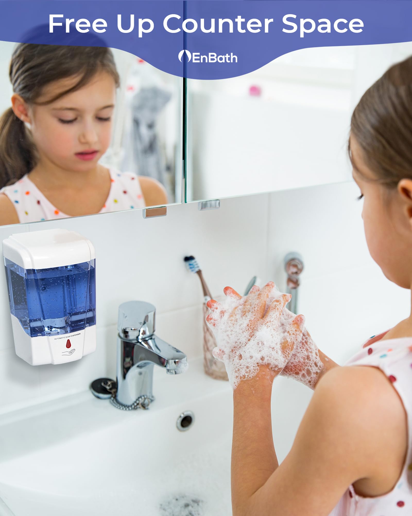 Automatic Wall Mounted Soap Dispenser for Bathroom (2-Pack White), Commercial Hand Soap Dispenser Wall Mount, Touchless Hand Sanitizer Dispenser, (Dispensador de Jabon de Bano Automatico) by EnBath