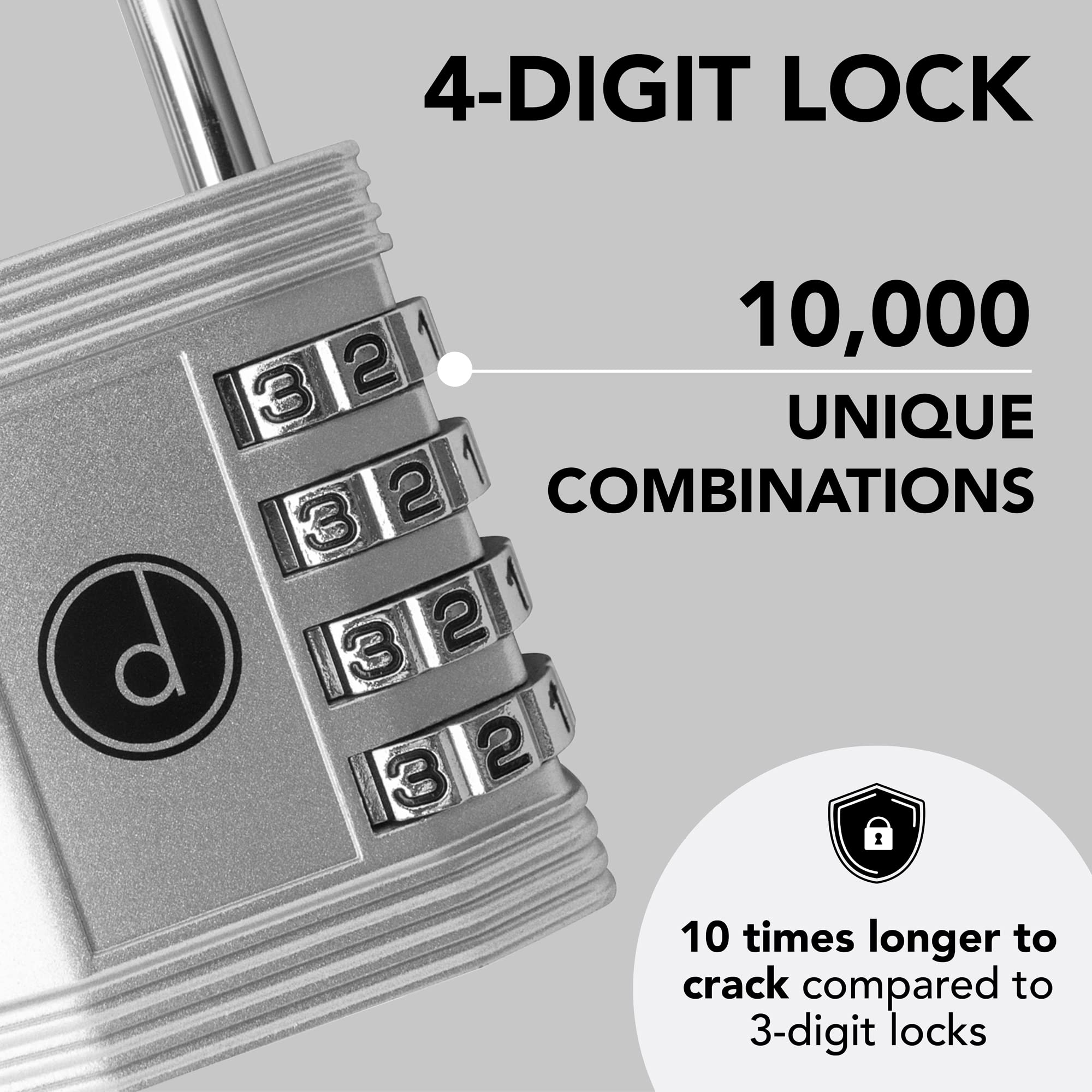 Padlock 4 Digit Combination Lock - for Gym School Locker, Outdoor Gate, Shed, Fence, and Storage - Weatherproof Metal - Keyless, Easy to Set, Resettable - Silver