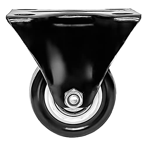 FactorDuty 4 Pack Combo 2 inch Caster Wheels 2 Rigid Non Swivel Fixed Stationery & 2 with Brake Swivel Plate All Black Polyurethane Wheels Non Marking No Noise 150LB Per Wheel