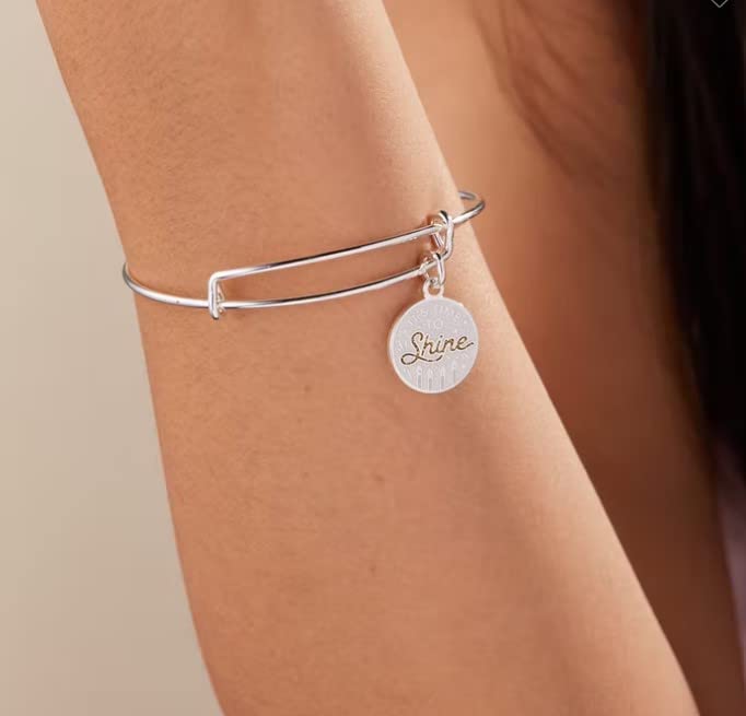 Alex and Ani Celebrations Expandable Bangle for Women, It’s Time to Shine Birthday Charm, Shiny Silver Finish, 2 to 3.5 in