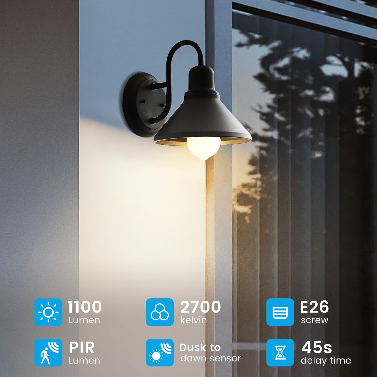 Aovpex Motion Sensor Light Bulbs Dusk to Dawn 13W Equivalent 100W 1100lm Movement Activated Security LED Light Bulb 2700K Warm White, Auto On Off for Porch Garage Basement Hallway Closet, 4 Pack