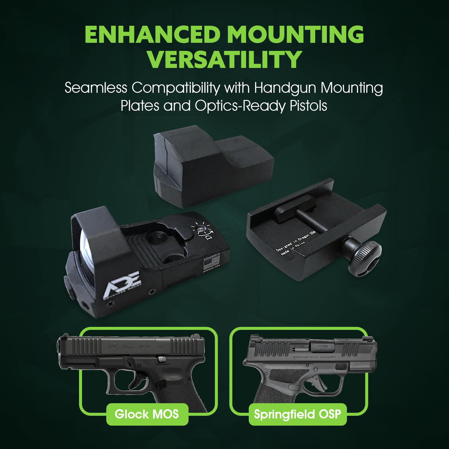 Ade Advanced Optics RD3-006 Green Dot Sight + Optic Mounting Plate for Taurus PT111 G2, Millennium G2, G2C, G3 with Original Rear Sight, PT140 G2, PT709, PT740, TX22 + Pictinny Plate