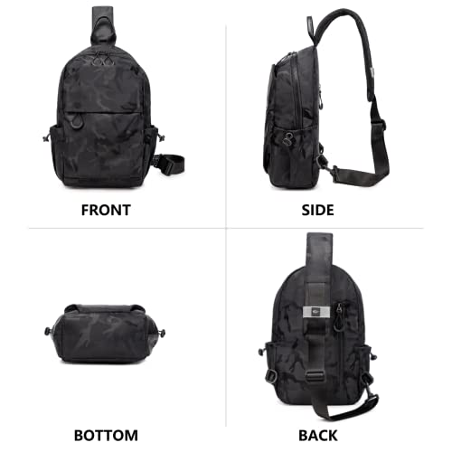 CANTLOR Men Small Sling Bag Crossbody Backpack Travel Daypacks Chest Pack Lightweight Outdoor Shoulder Bag One Strap (991801-Black camouflage)