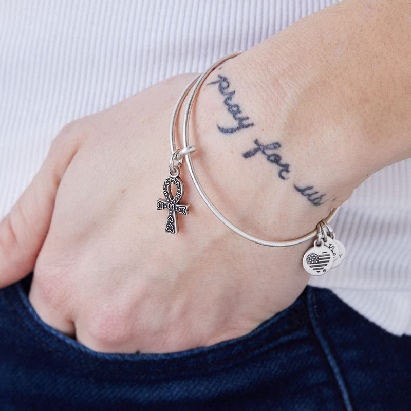 Alex and Ani Path of Symbols Expandable Bangle for Women, Ankh Charm, Rafaelian Gold Finish, 2 to 3.5 in