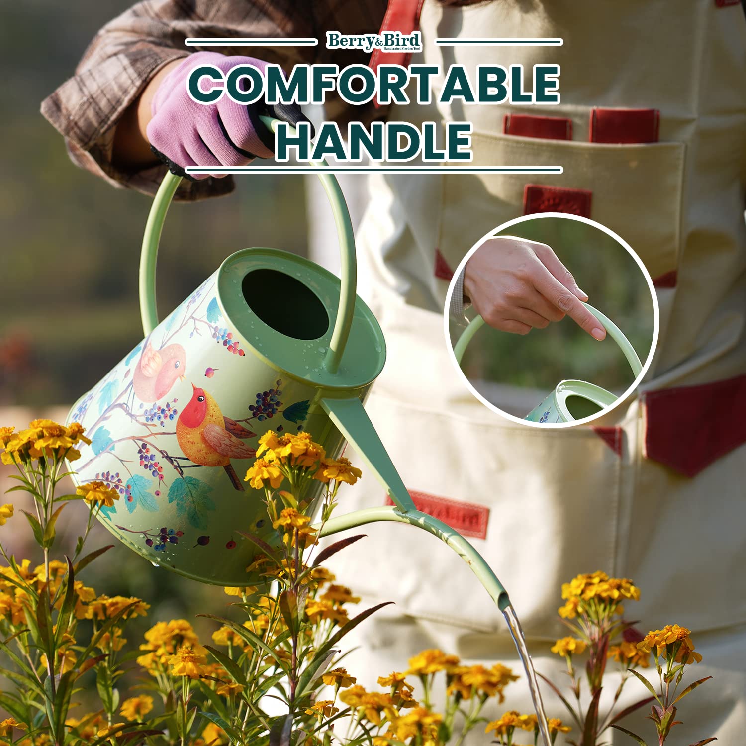 Berry&Bird Long Spout Watering Can for Garden Lawn House Indoor Outdoor Metal Sprinkling Pot in British Bloom Style for Plant Flower Bonsai 2 Liter/67.6 Fl Oz