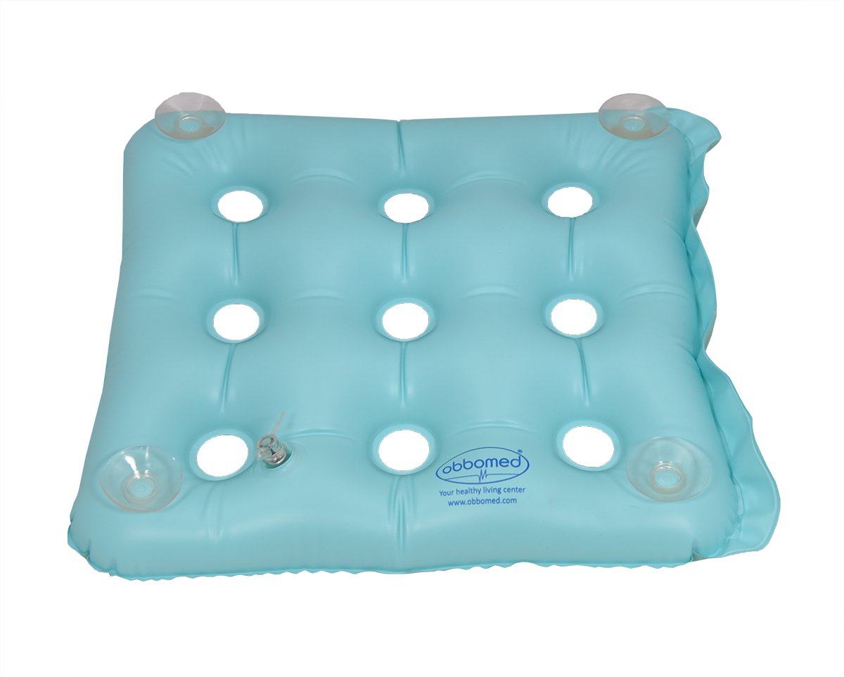 ObboMed HB-1502N New and Handy air Valve Foldable Portable, Inflatable Pressure Relieving Bath SPA Cushion W/ 4 Suction Cups for Bath Tube, Size 15 x 15.7 x 3” (38L x 40W x 7.5H cm)