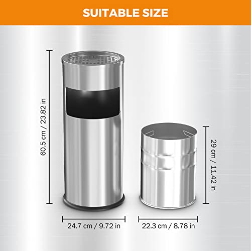 BEAMNOVA Bundle Metallic 15 x 31.5 in + Metallic 9.8 * 2.4 in Trash Can Outdoor Indoor Garbage Enclosure with Lid Inside Barrel Stainless Steel Industrial Waste Container