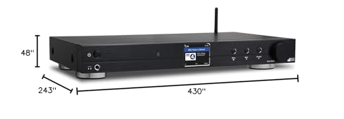 Ocean Digital WiFi Internet Component Radio Tuner (430 mm) WR10 FM/ Ethernet Bluetooth Receiver 2.4" Color Display with Digital Output to Connect Hi-Fi System -Black