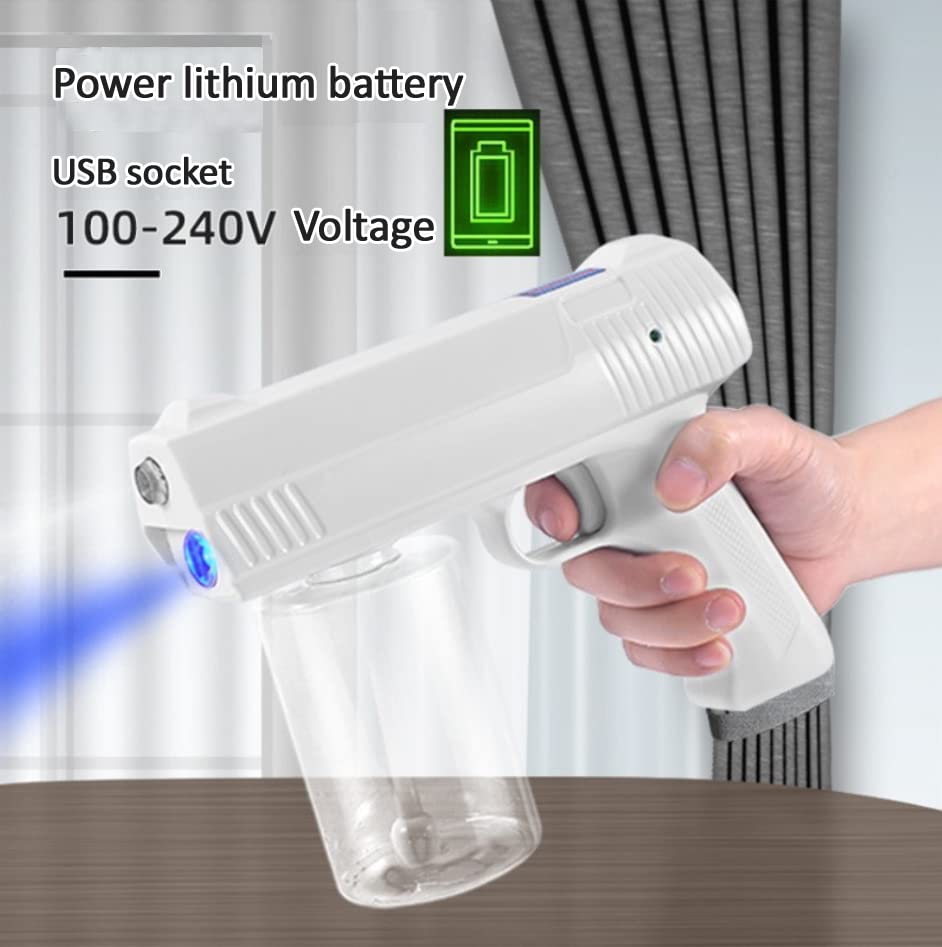 binglan Nano Atomization Disinfection Gun, Rechargeable Portable Handheld with 380ml Capacity Blue Light Spray Disinfection Gun,for Home,Office,School,Disinfection and Other Places,White