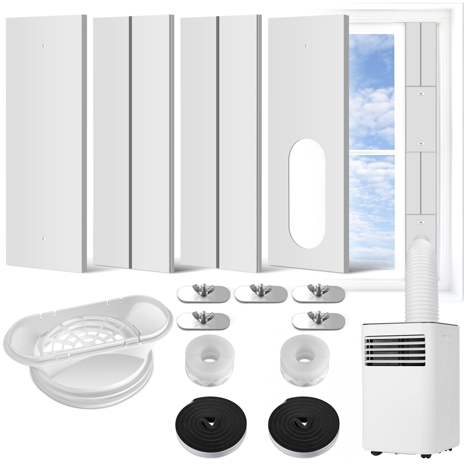 Angooni Superb Portable Air Conditioner Window Kit - Upgraded Sliding Window Vent Kit for Universal Exhaust Hoses with 2-in-1 Coupler (5.1"/5.9"), Adjustable Ac Window Kit, Length Range (17” to 61”)